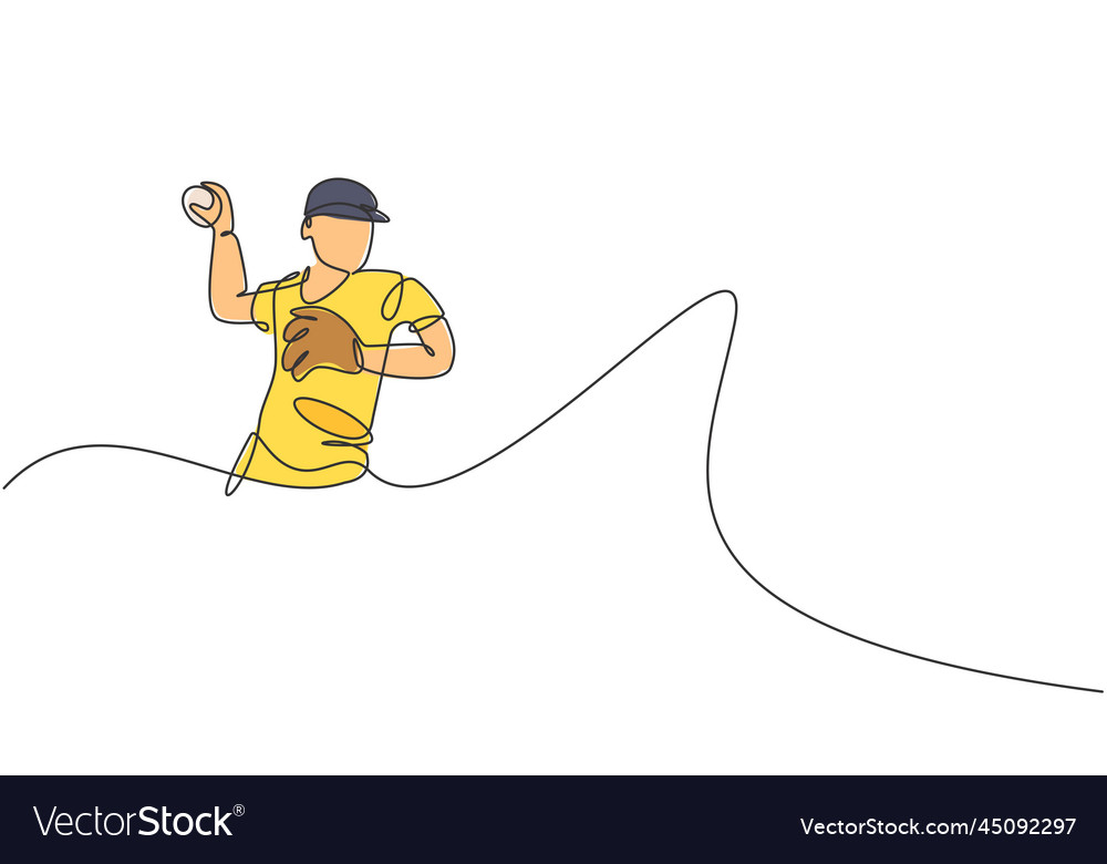One single line drawing of young energetic man Vector Image