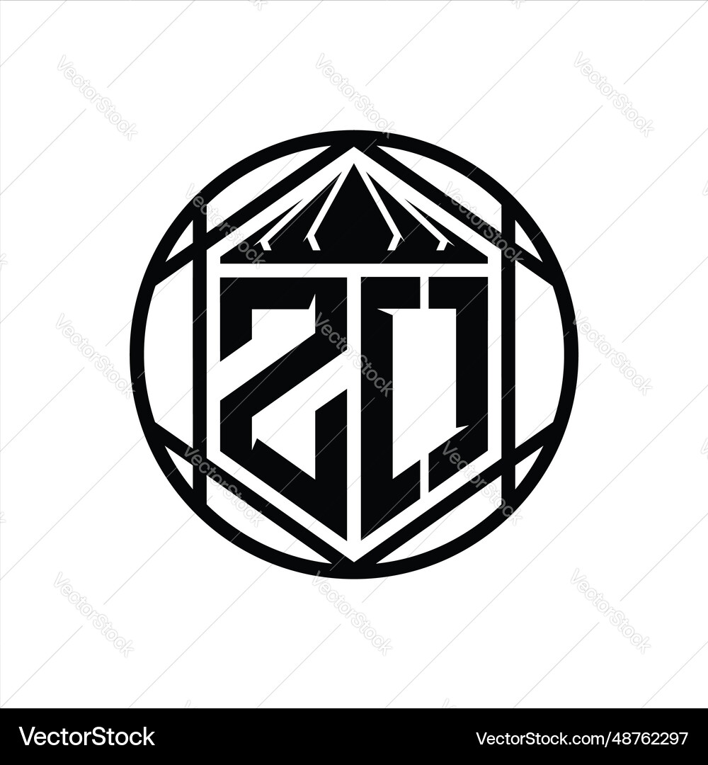 Zo letter logo monogram hexagon slice crown sharp Vector Image