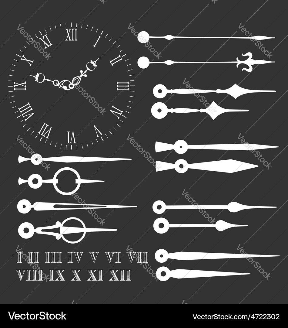 Clock face with variations of hands Royalty Free Vector