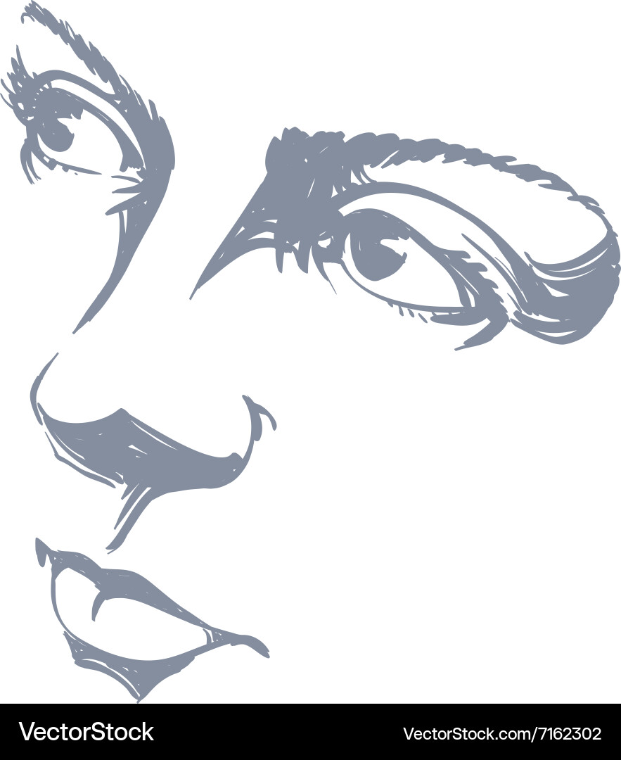 Facial expression hand-drawn of face romantic p Vector Image