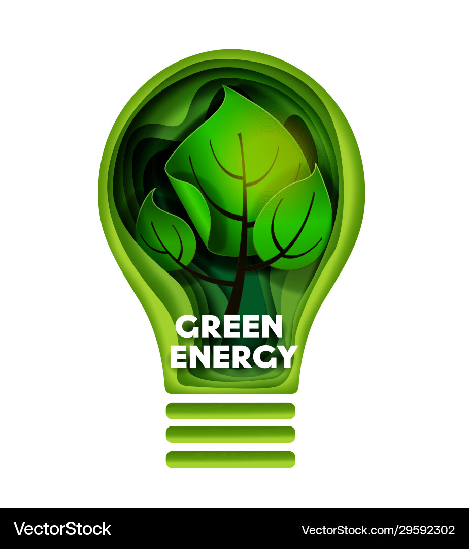 Green energy layered paper cut style Royalty Free Vector