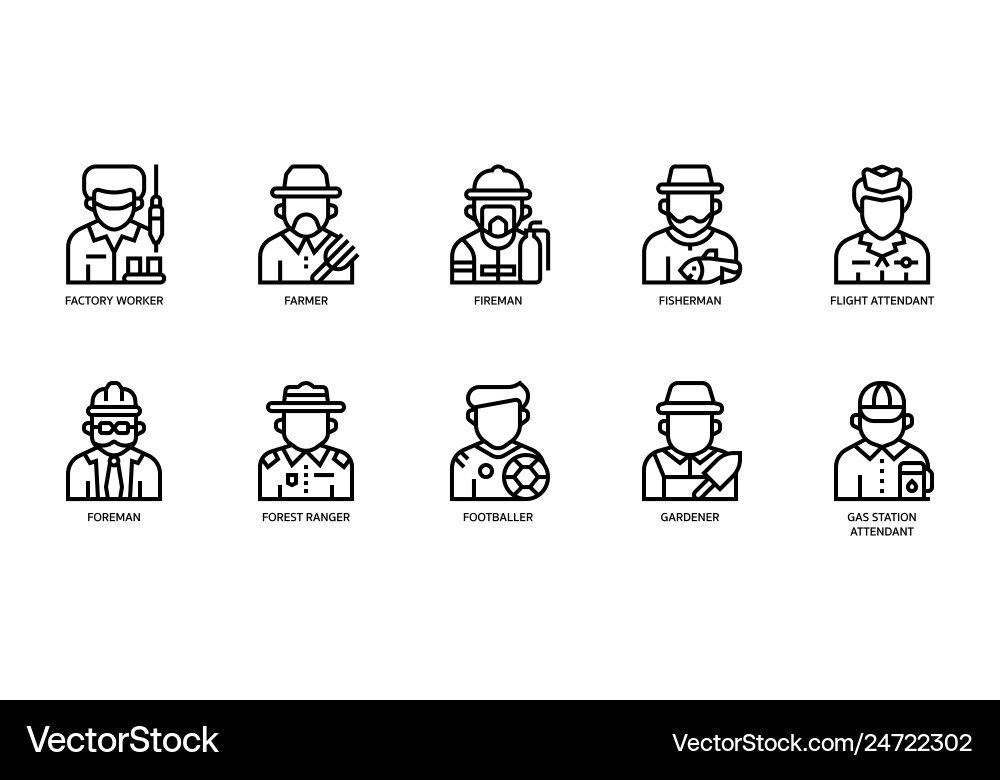 Jobs and occupations icons set Royalty Free Vector Image