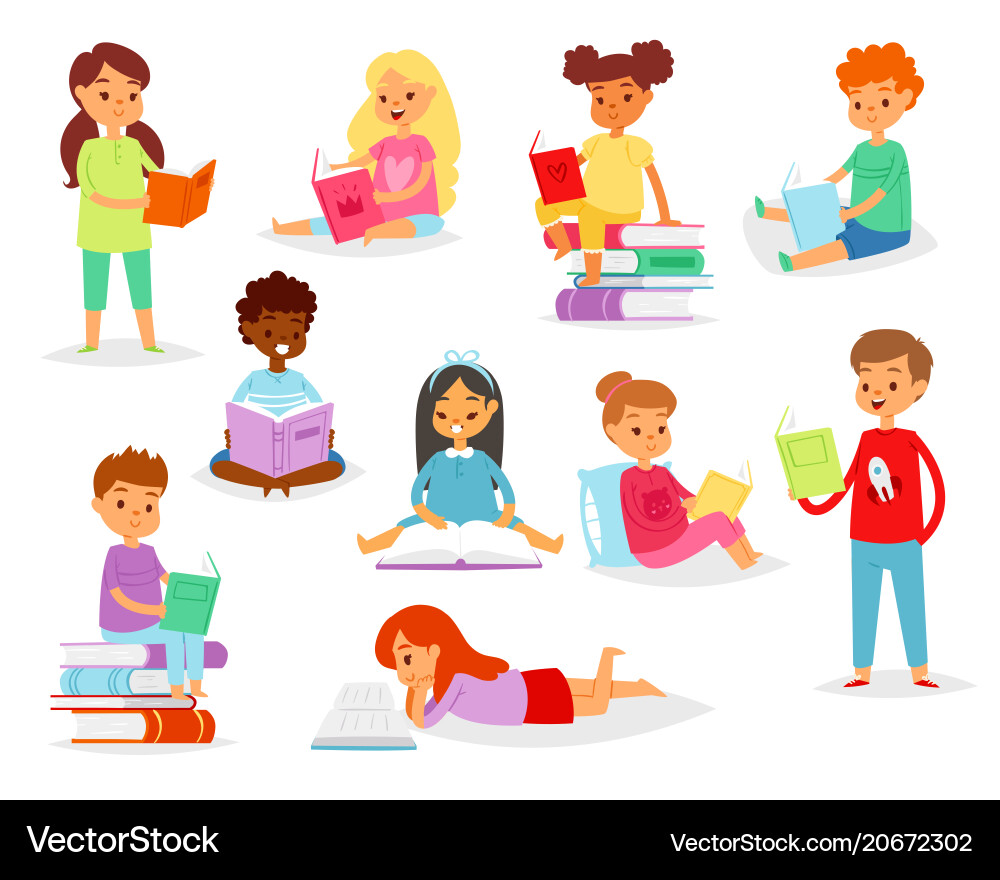Kids reading books child character boy Royalty Free Vector
