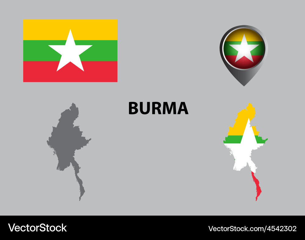 Map of burma and symbol Royalty Free Vector Image
