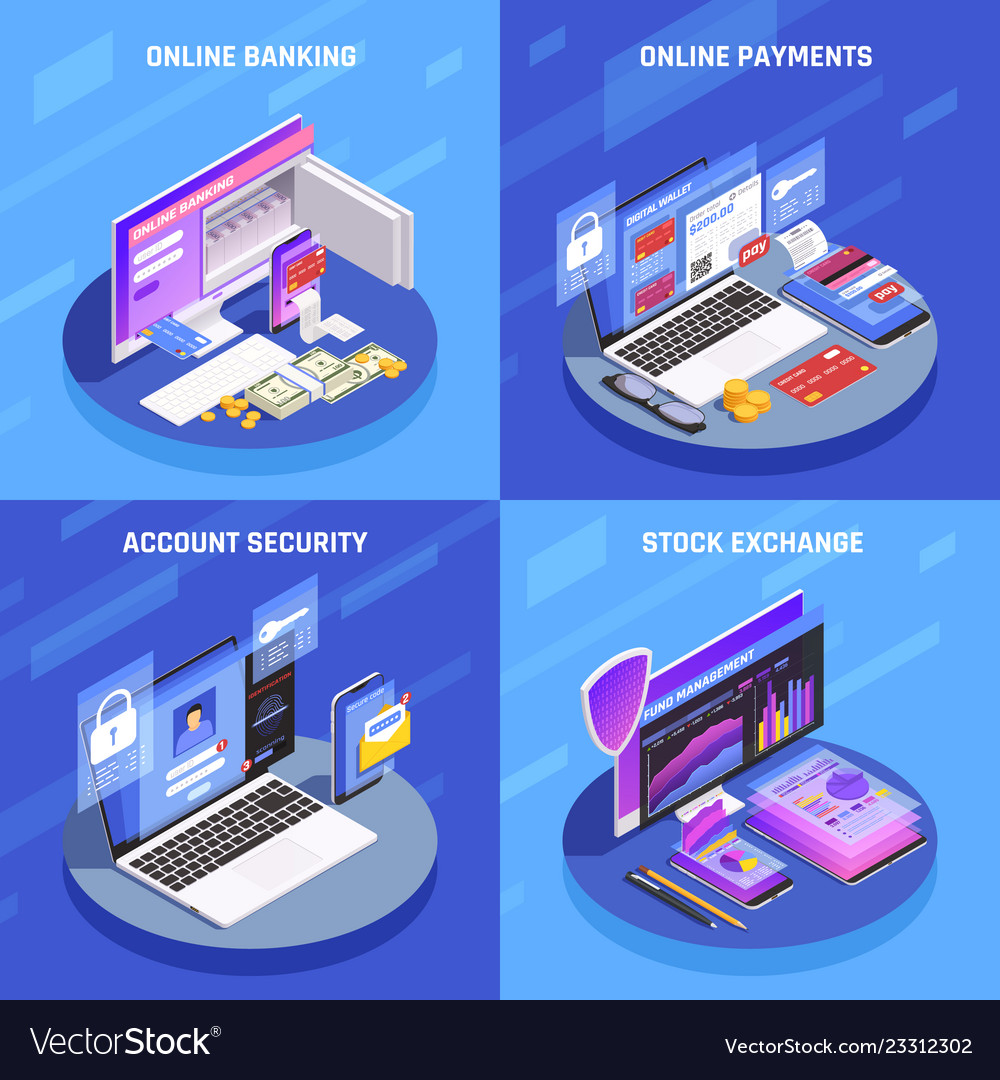Online banking isometric concept Royalty Free Vector Image