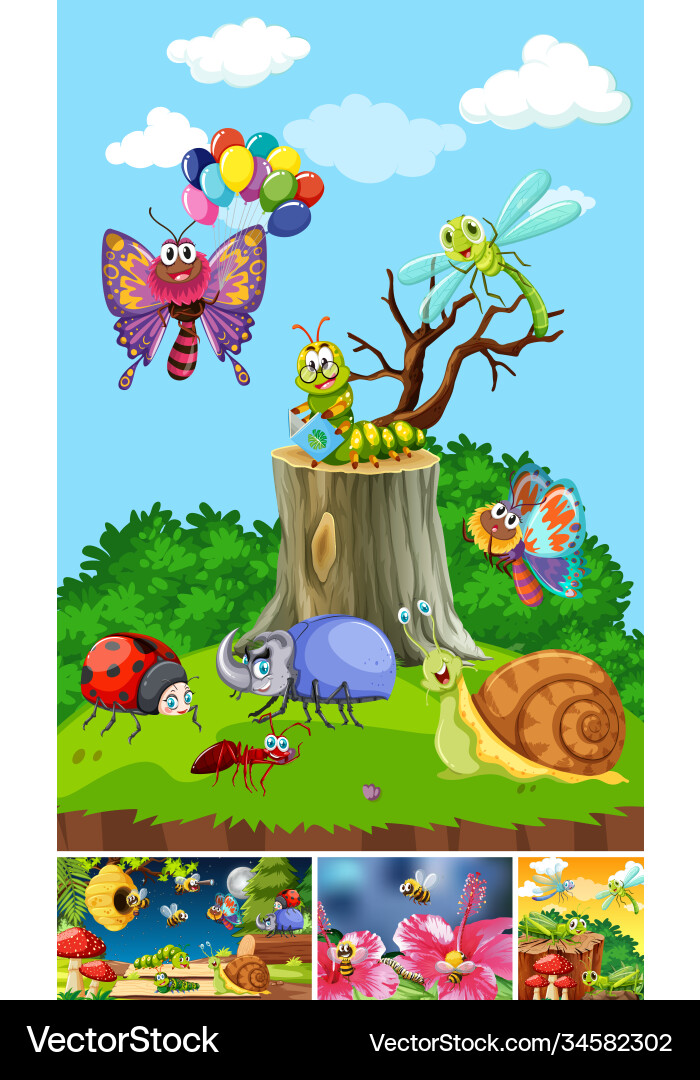 Set different insects living in garden Royalty Free Vector