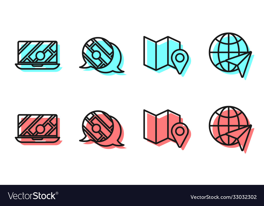 Set line folded map with location marker city map Vector Image