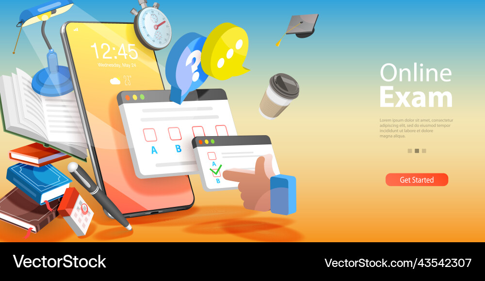 3d conceptual of online exam Royalty Free Vector Image