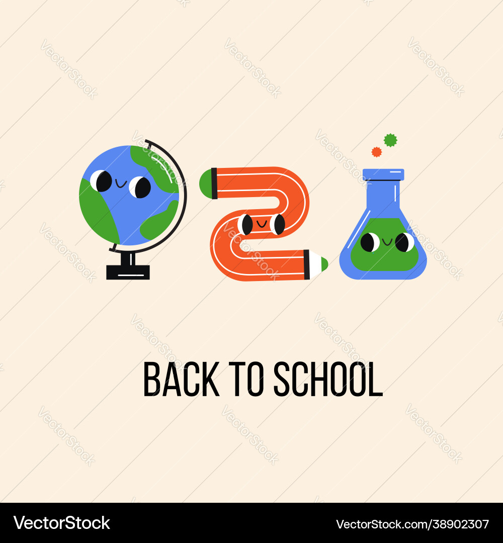 Back to school banner with funny cartoon objects Vector Image