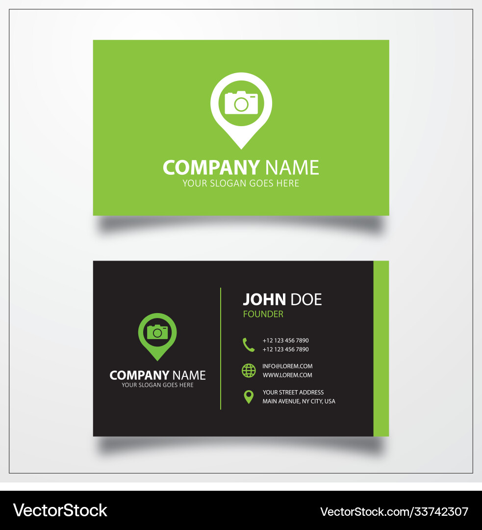 Camera with pin icon business card template Vector Image