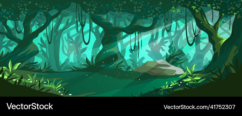 Cartoon forest background magic wood with green Vector Image