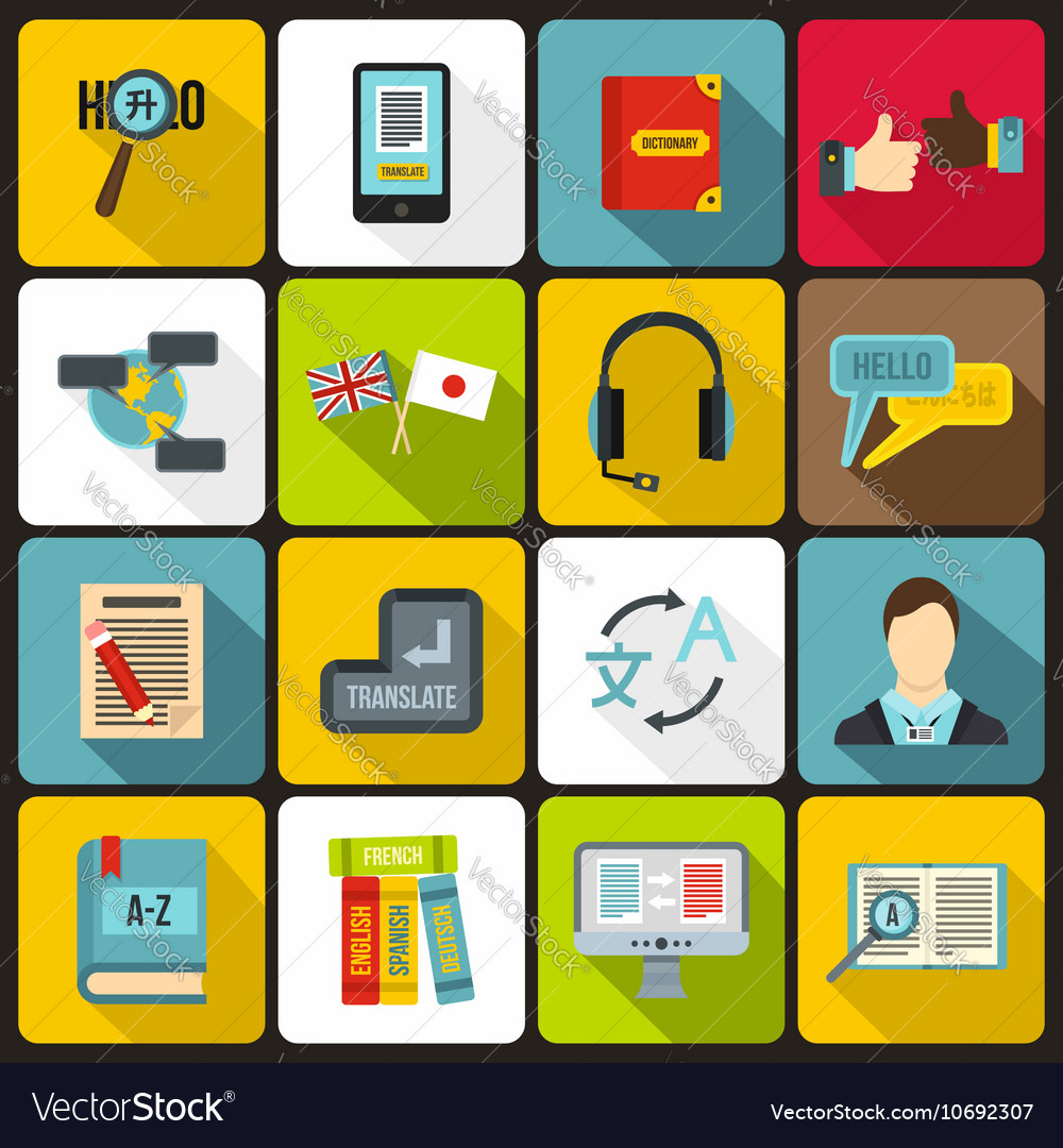 Learning foreign languages icons set flat style Vector Image