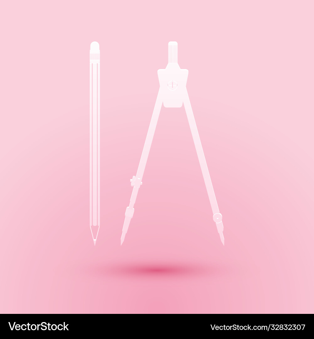 Paper cut drawing compass and pencil icon isolated