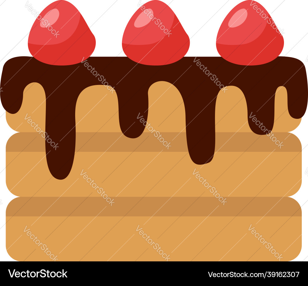 Strawberry and chocolate cake on a white Vector Image