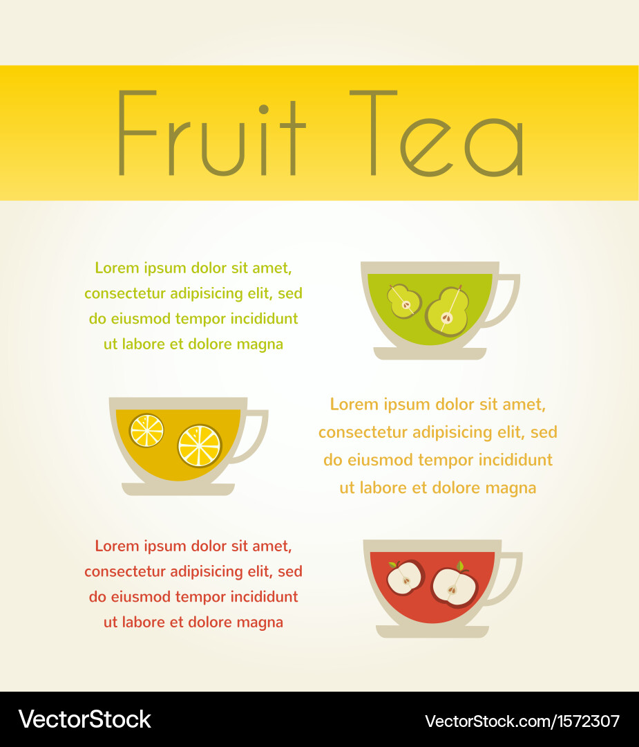 Three cups of tea with fruit tea infographics Vector Image