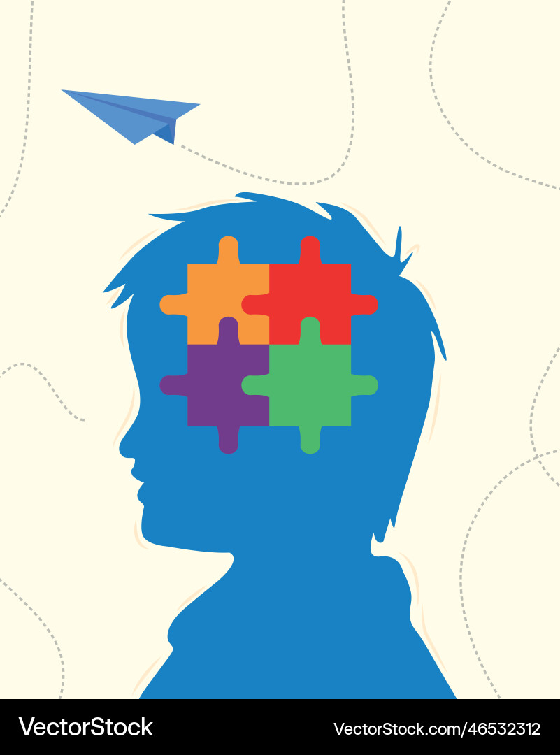 Autist boy silhouette with puzzle Royalty Free Vector Image