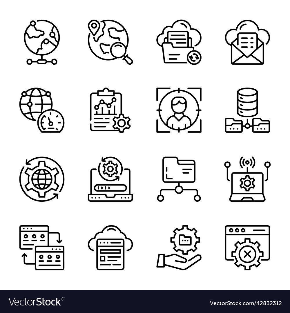 Bundle of big data line icons Royalty Free Vector Image