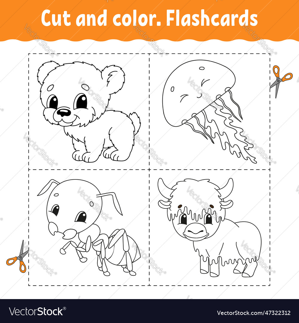 Cut and color flashcard set coloring book Vector Image
