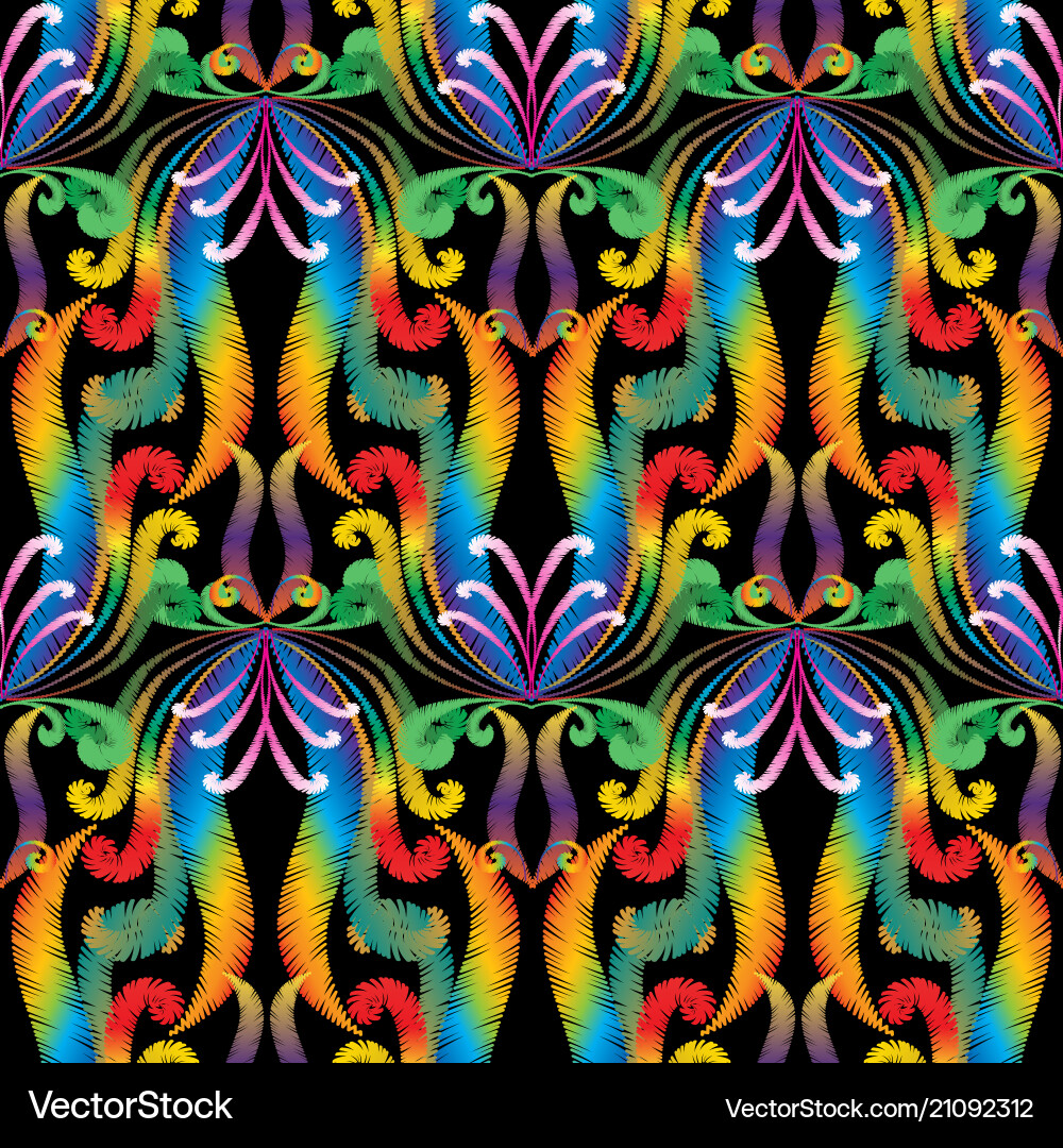 Floral colorful embroidery seamless pattern Vector Image