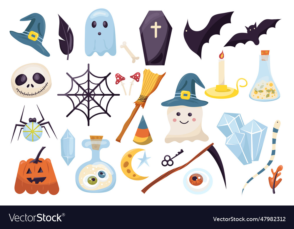 Halloween mega set in graphic flat design bundle Vector Image