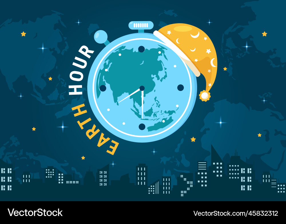 Happy earth hour day with lightbulb world map Vector Image