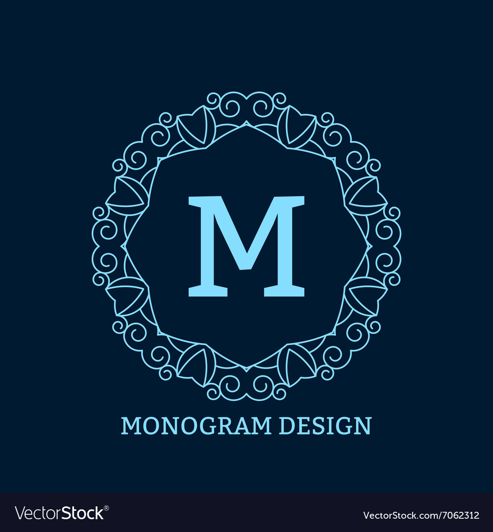 Linear blue monogram Royalty Free Vector Image