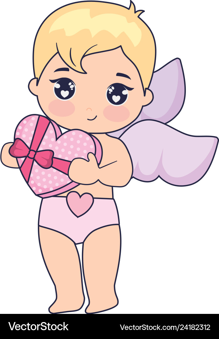Little cupid baby with gift Royalty Free Vector Image
