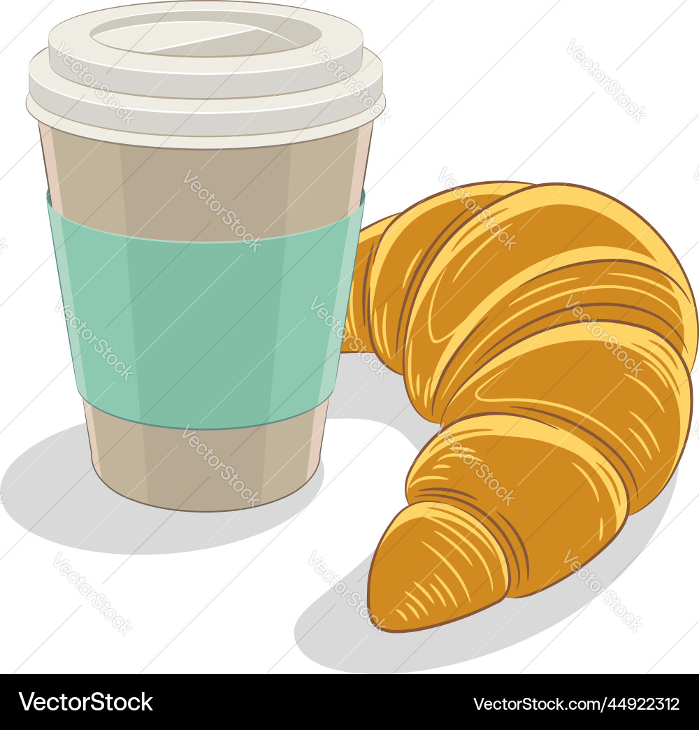 Paper coffee cup and croissant breakfast Vector Image