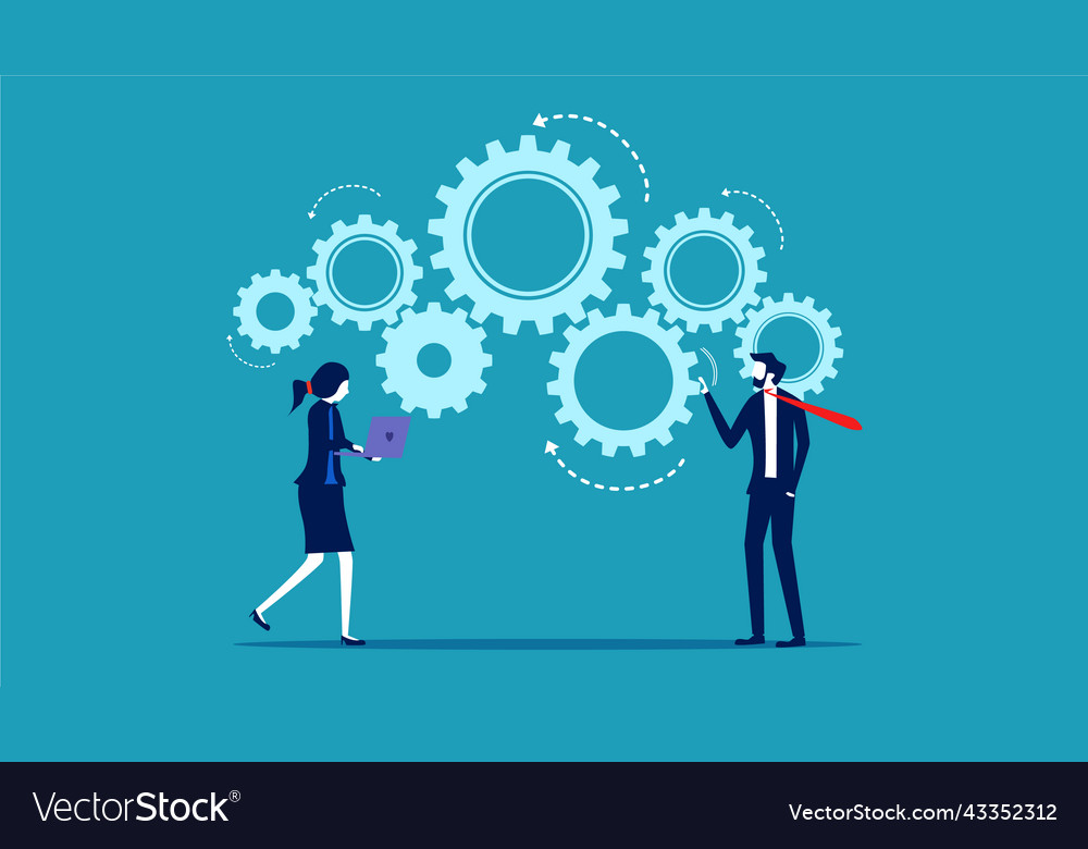 Process optimization businessmen turn cogs Vector Image