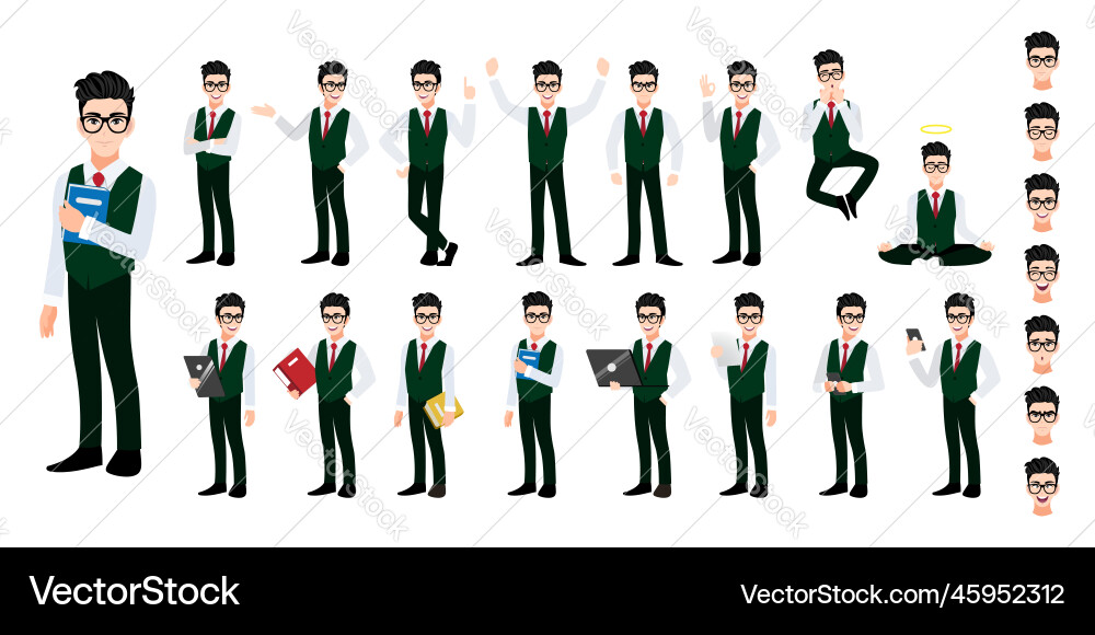 University student cartoon character set handsome Vector Image
