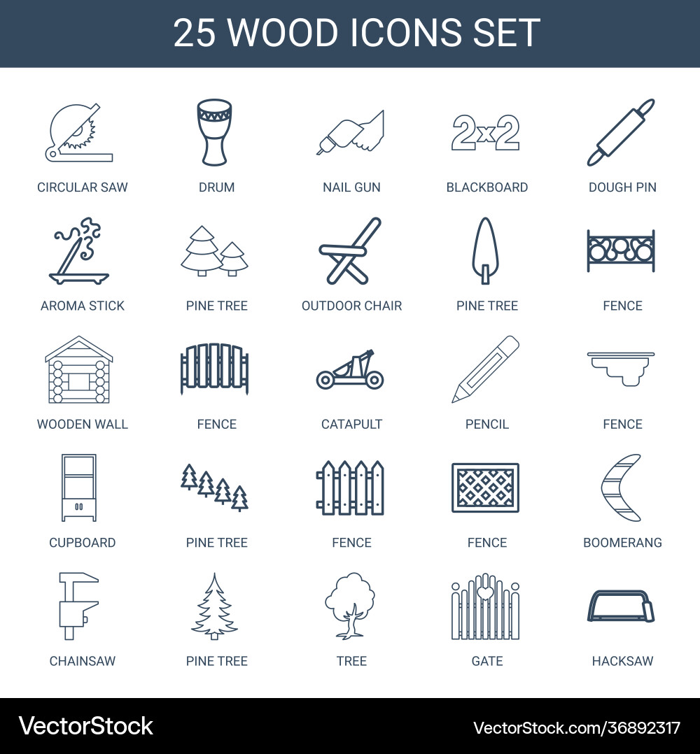 25 wood icons Royalty Free Vector Image - VectorStock