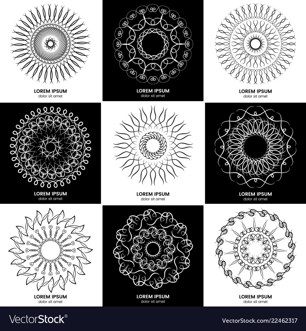 Set of nine vintage geometric circular elements Vector Image