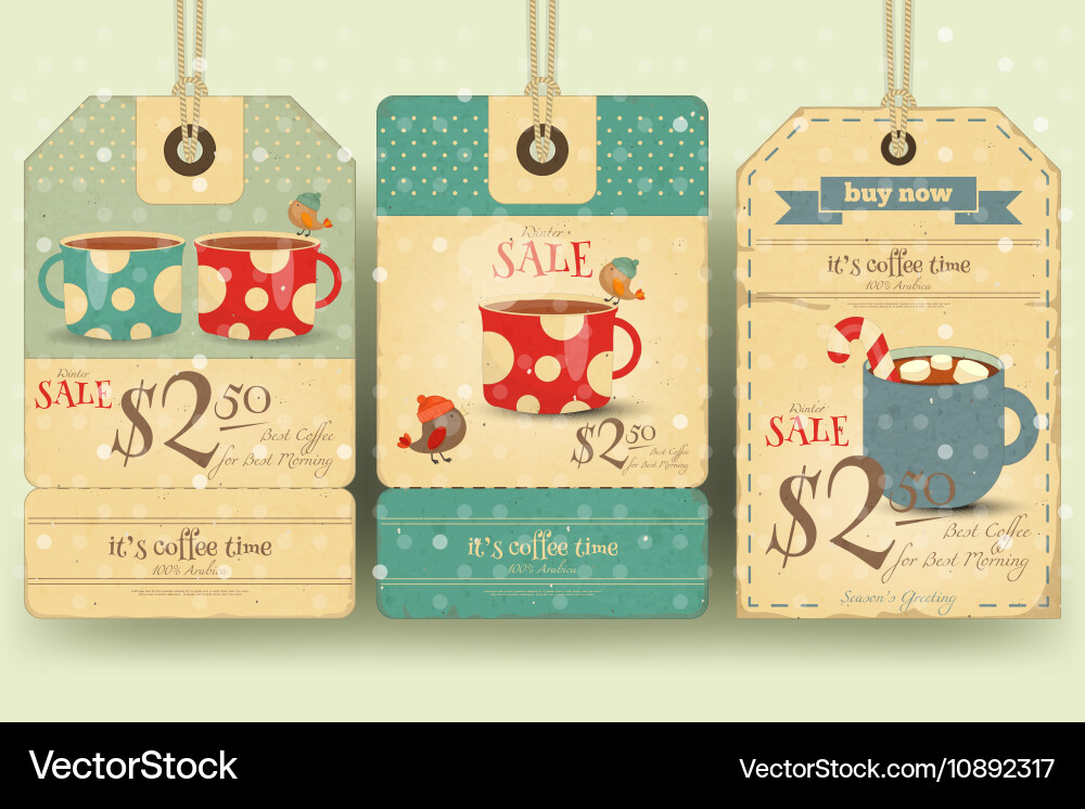 Set of tags with coffee cups Royalty Free Vector Image