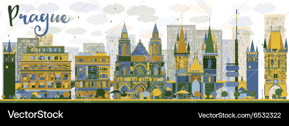Abstract Prague skyline with color landmarks Vector Image
