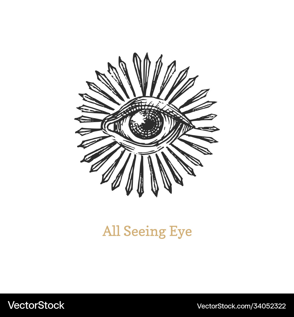 All seeing eye with sunburst eye providence Vector Image
