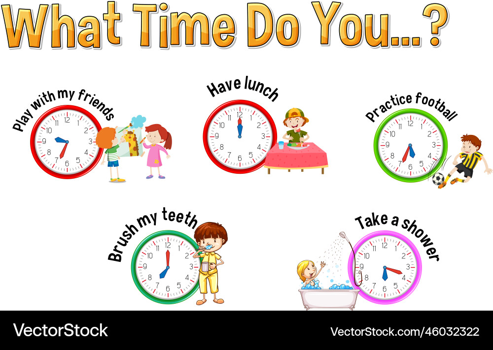 Daily routine with time and cartoon characters Vector Image