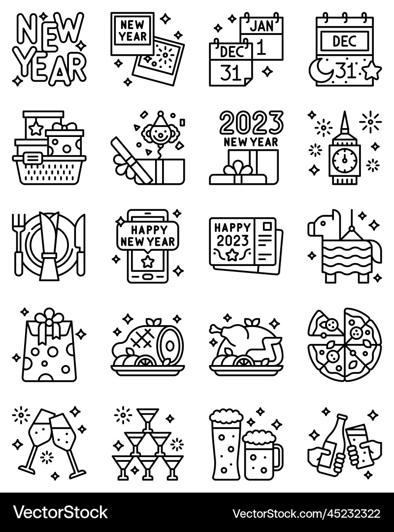 New year realated line icon set 3 Royalty Free Vector Image