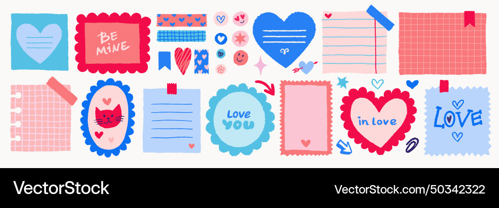Paper valentine memo notes on stickers Royalty Free Vector