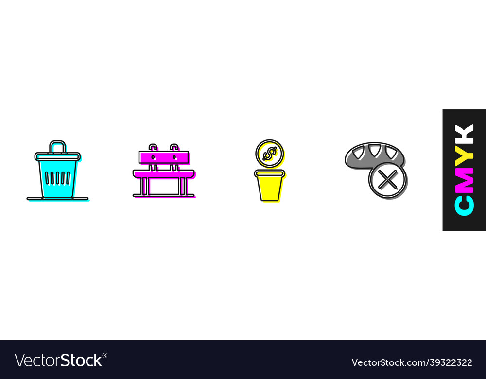 Set trash can bench donation money and food icon Vector Image