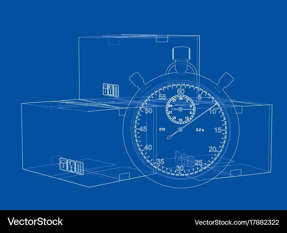 Stopwatch with cardboard box sketch Royalty Free Vector
