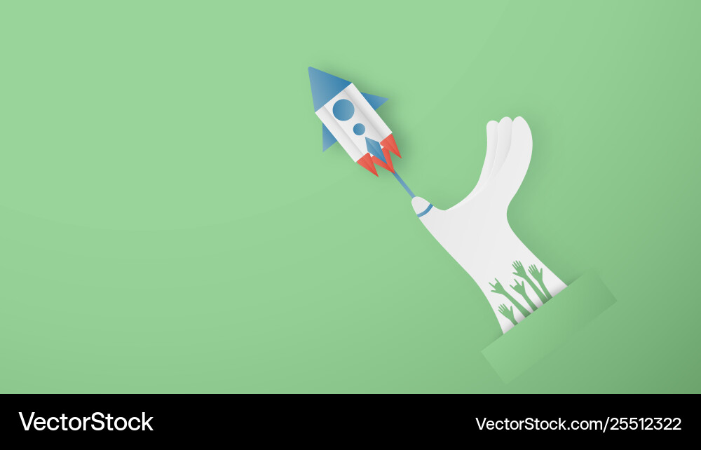 With start up concept in paper cut craft Vector Image