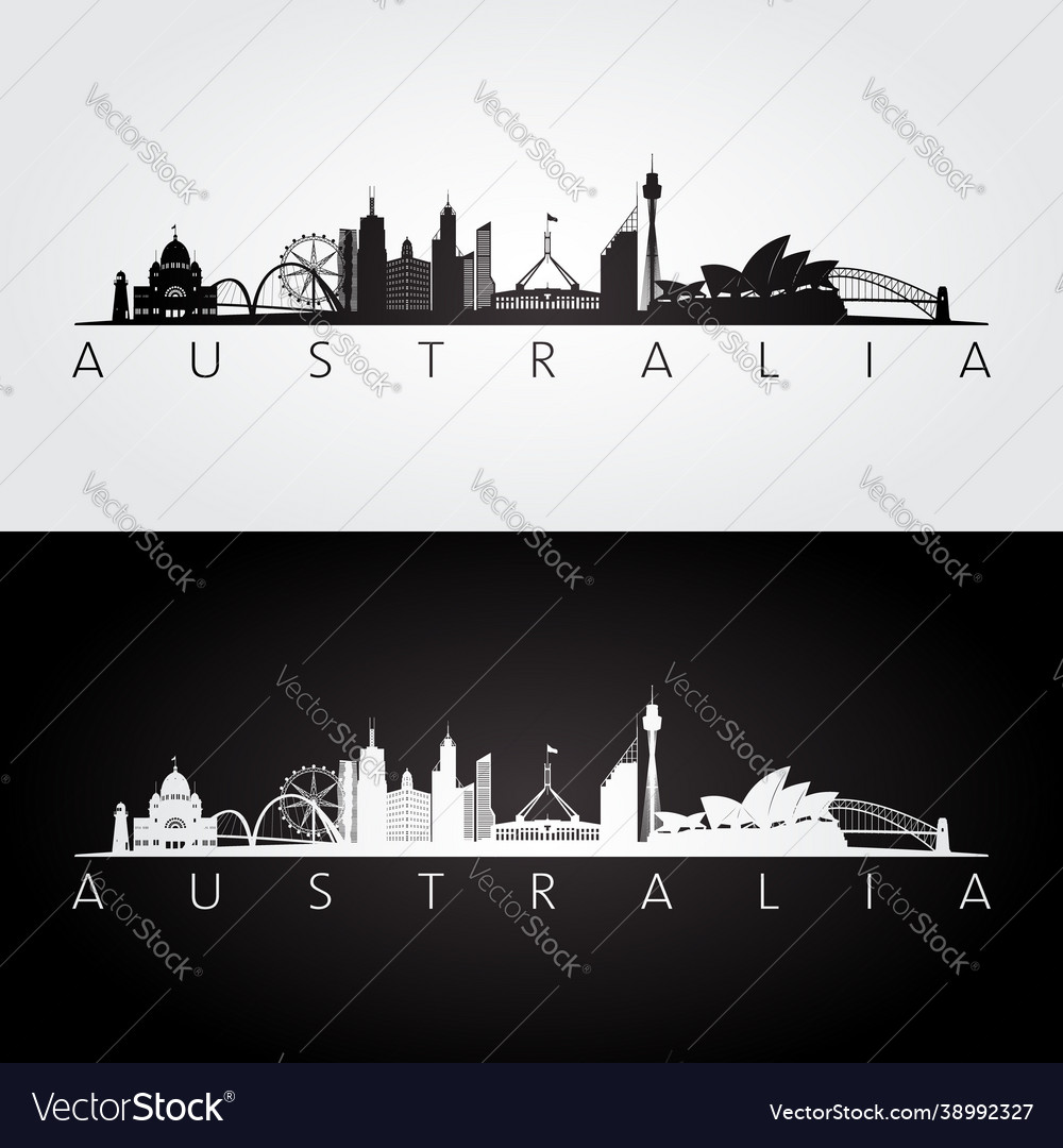 Australia skyline and landmarks silhouette Vector Image