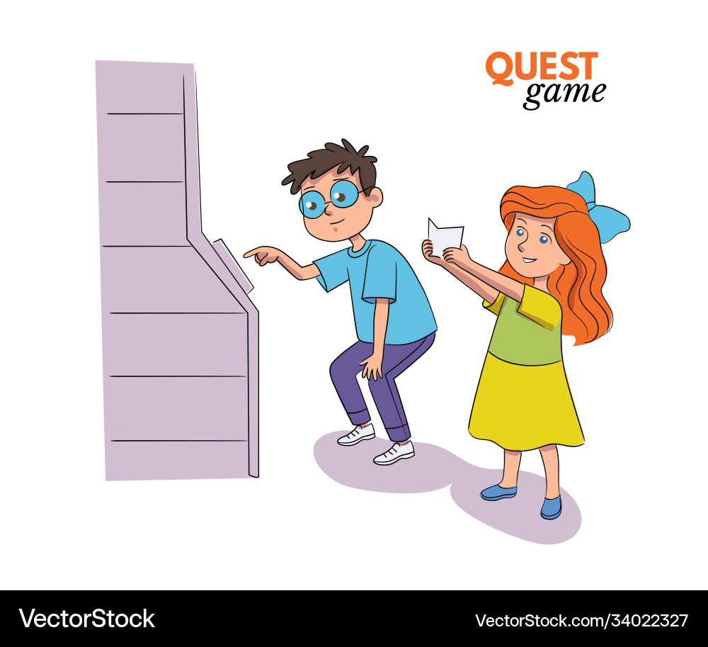 Boy and girl entering code engaged in quest game Vector Image