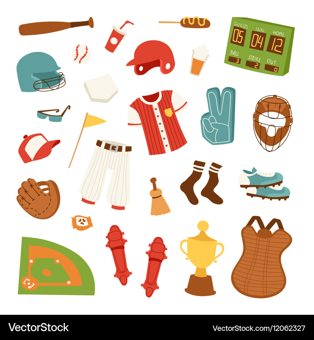 Cartoon baseball icons Royalty Free Vector Image