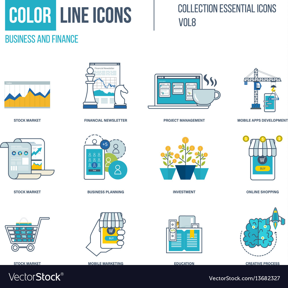 Color thin line icons set Royalty Free Vector Image