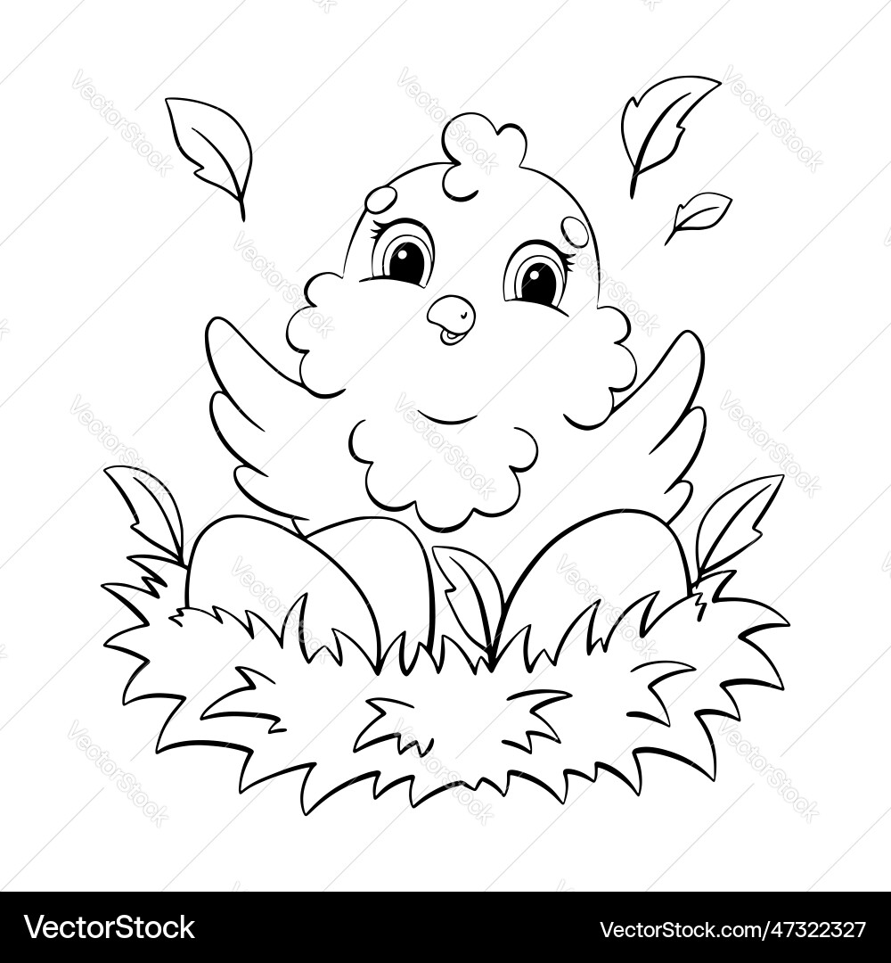 Coloring book page for kids cute chicken easter Vector Image