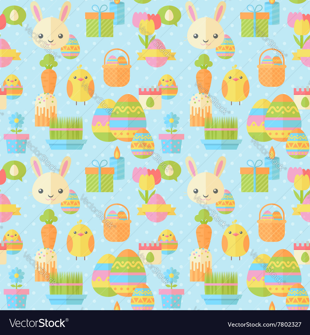 Cute easter seamless pattern in flat Royalty Free Vector