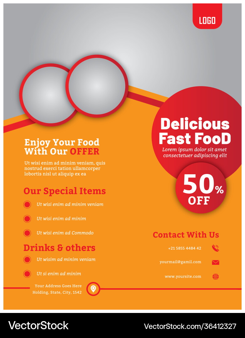 Delicious food flyer design template Royalty Free Vector