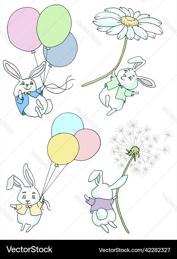 Design doodle set with happy funny rabbits Vector Image