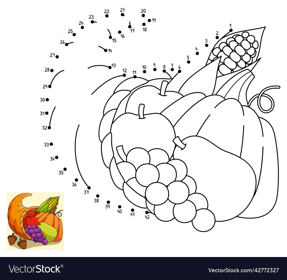 Dot to cornucopia thanksgiving Royalty Free Vector Image